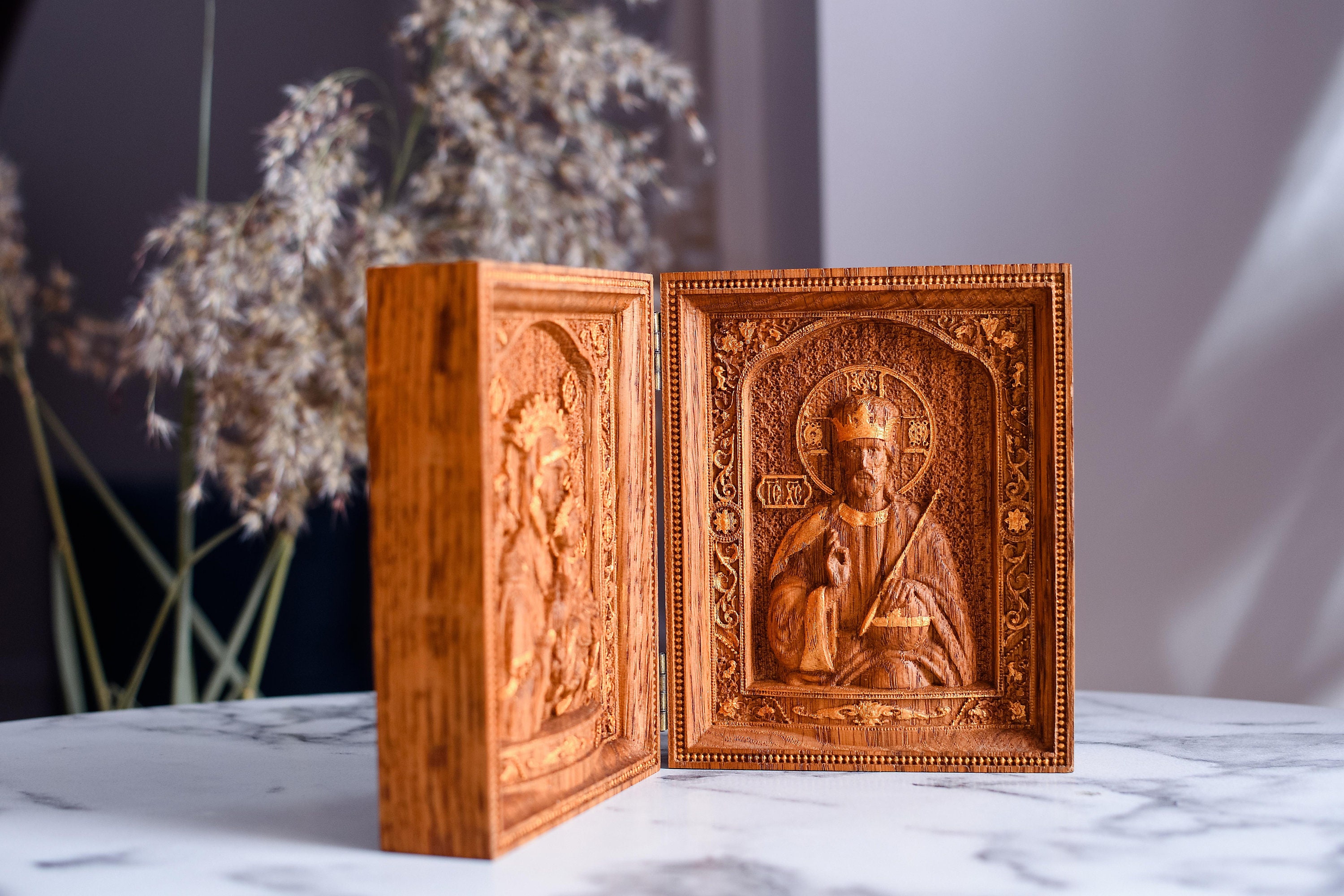 Virgin Mary and Jesus Oak Wood Folding Icon Panel Personalized, 8 ...