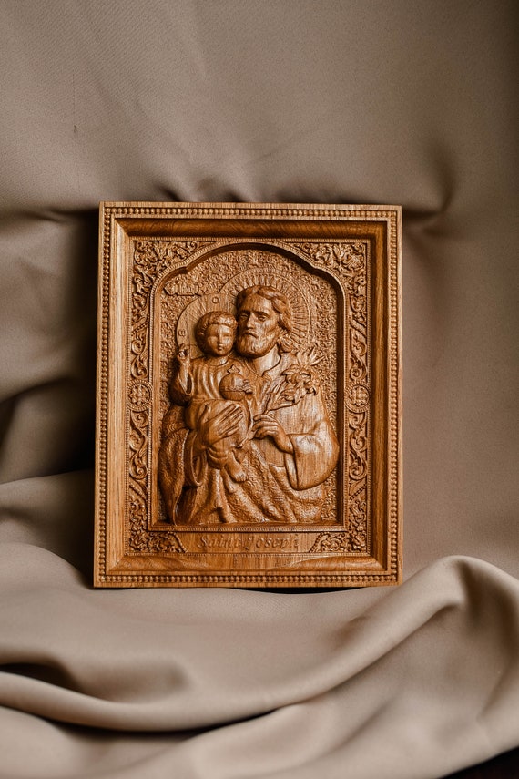 Saint Joseph Wood Carved Religious Personalised Icon Wall | Etsy