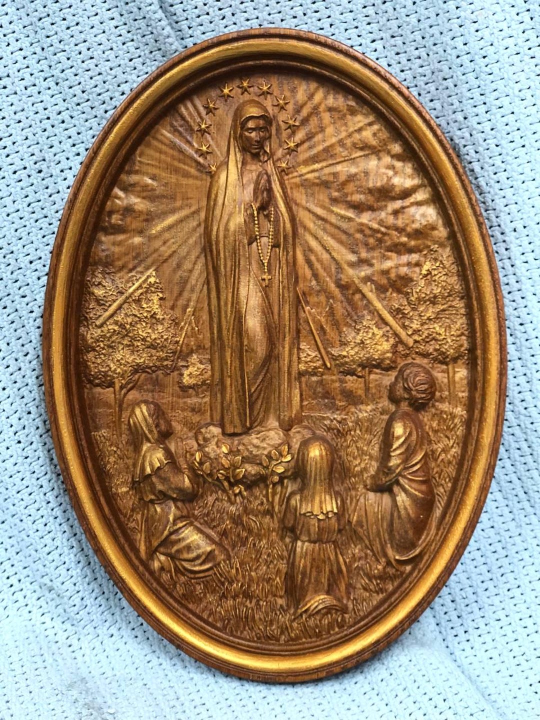 Our Lady of Fatima Wood Carving: Catholic Icon, Religious Wall Art ...