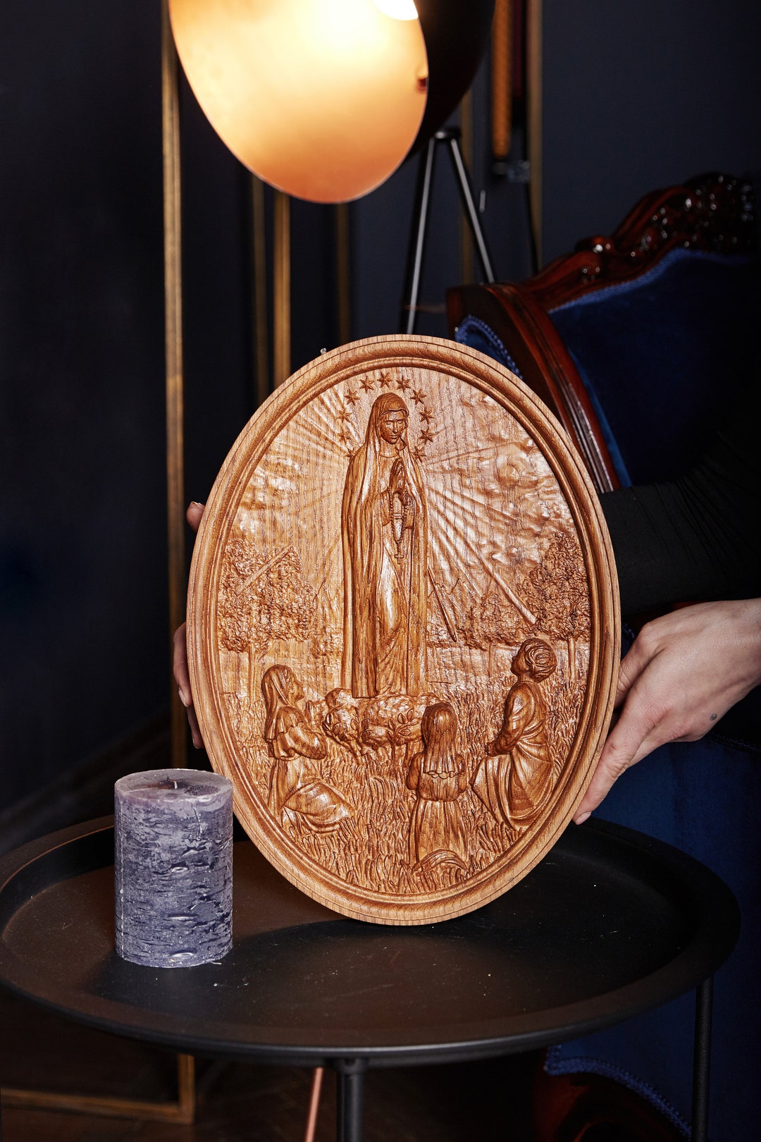 Our Lady of Fatima Wood Carving: Catholic Icon, Religious Wall Art ...
