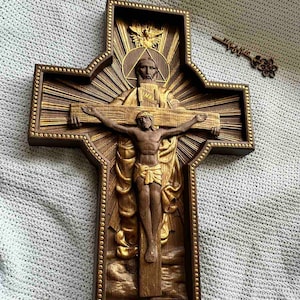 Hand Carved Holy Trinity Wooden Wall Plaque - Religious Home Decor ...