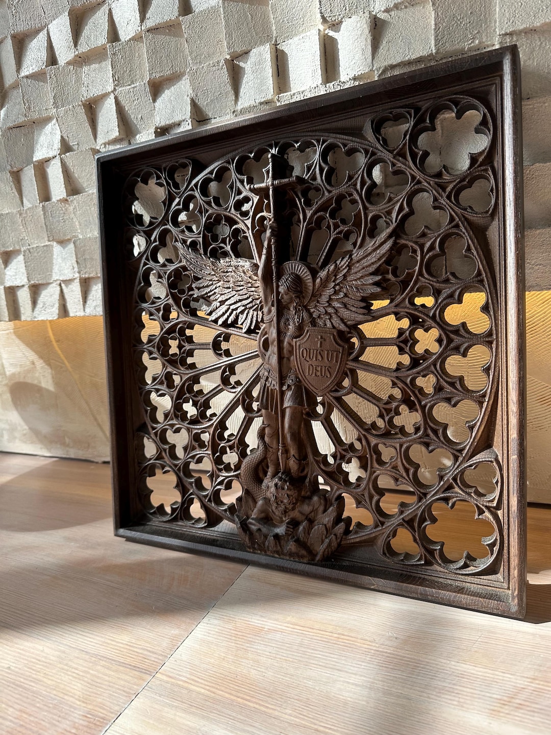 Hand Carved Oak Archangel Michael Plaque: Gothic Christian Art - Etsy