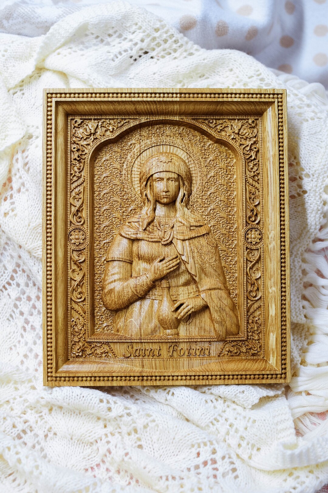 Saint Fotini Wood Carving: Personalized Orthodox Religious Icon ...