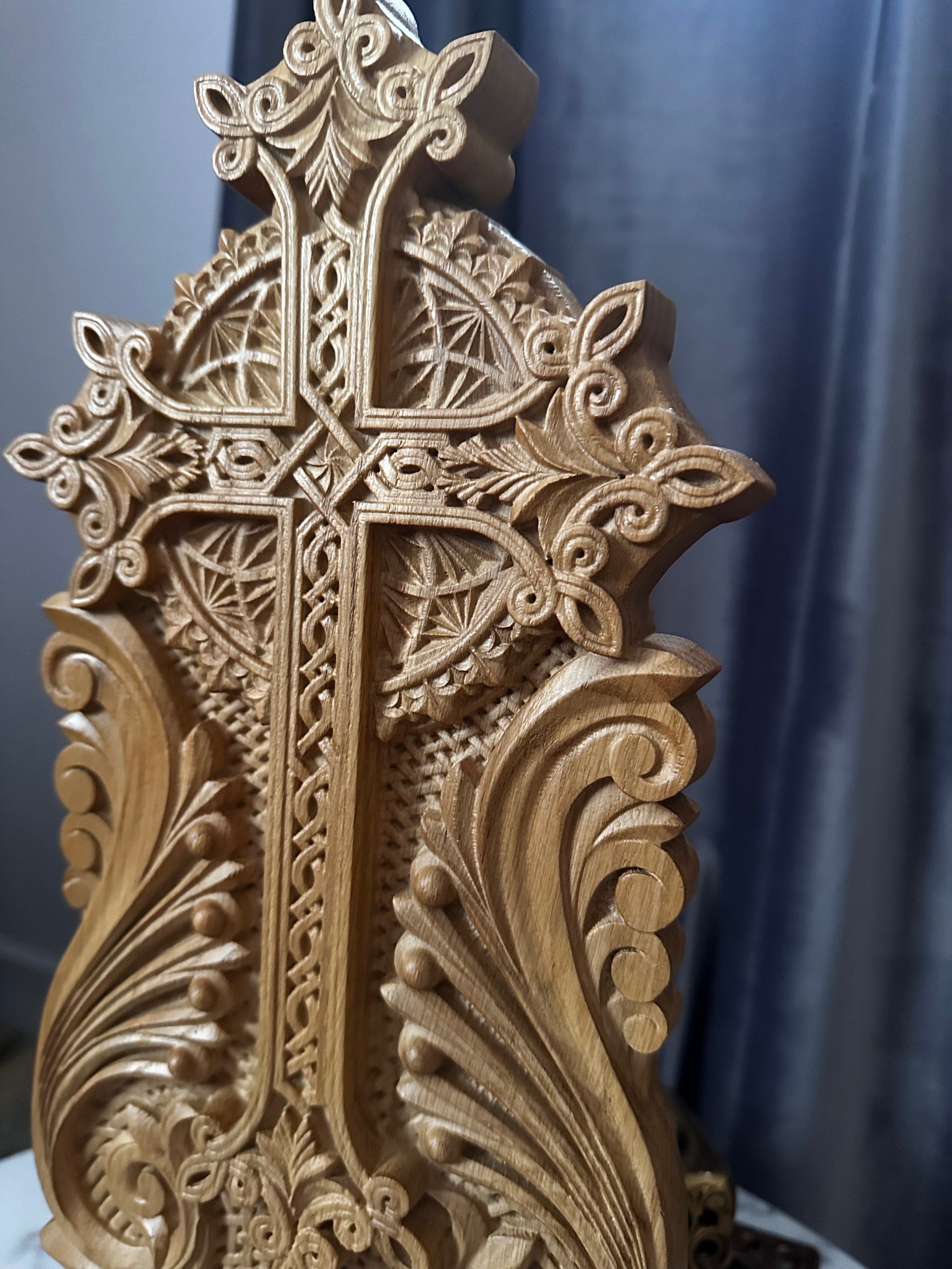 Carved Oak Wood Cross on Stand: Christian Home Decor Personalized, TAX ...