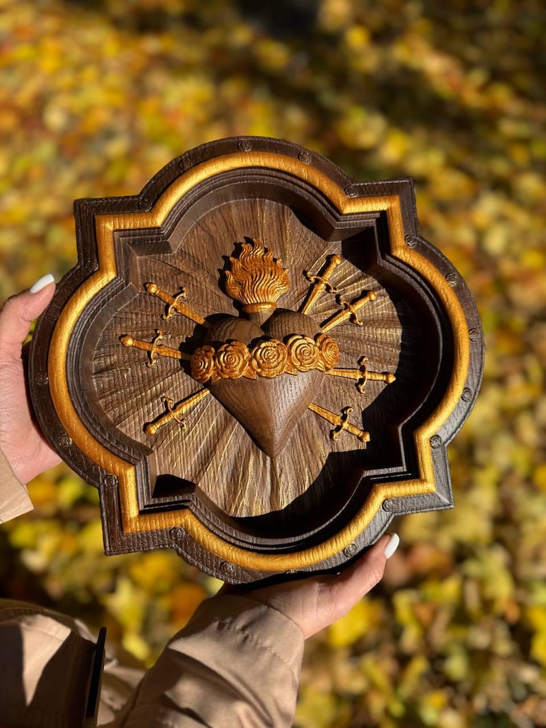 Hand Carved Seven Swords of Mary Wooden Wall Art: Catholic House ...