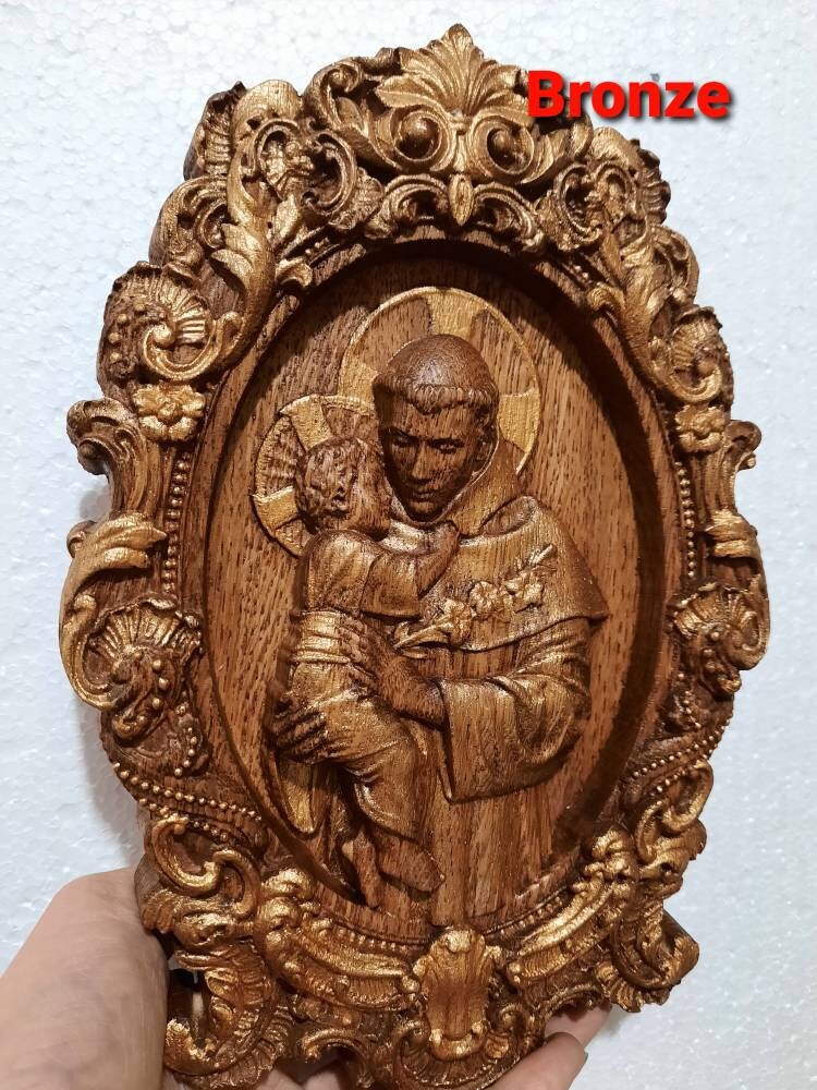 Saint Anthony Wood Carved Christian Icon Religious Wall | Etsy