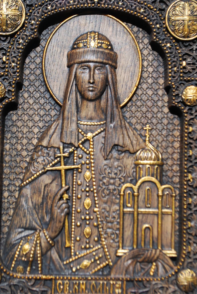 Wood Carvings orthodox icon Saint Olga Ukrainian orthodox | Etsy
