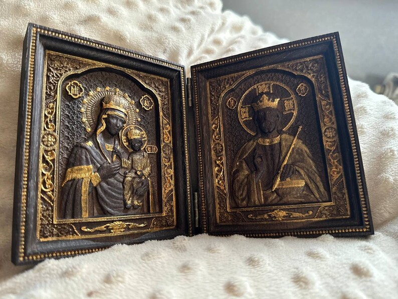 Virgin Mary and Jesus Oak Wood Folding Icon Panel Personalized, 8 ...