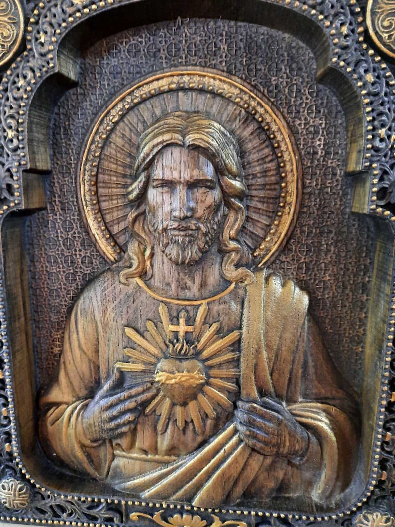 Sacred Heart of Jesus Wood Carving Religious Catholic Icons of | Etsy ...