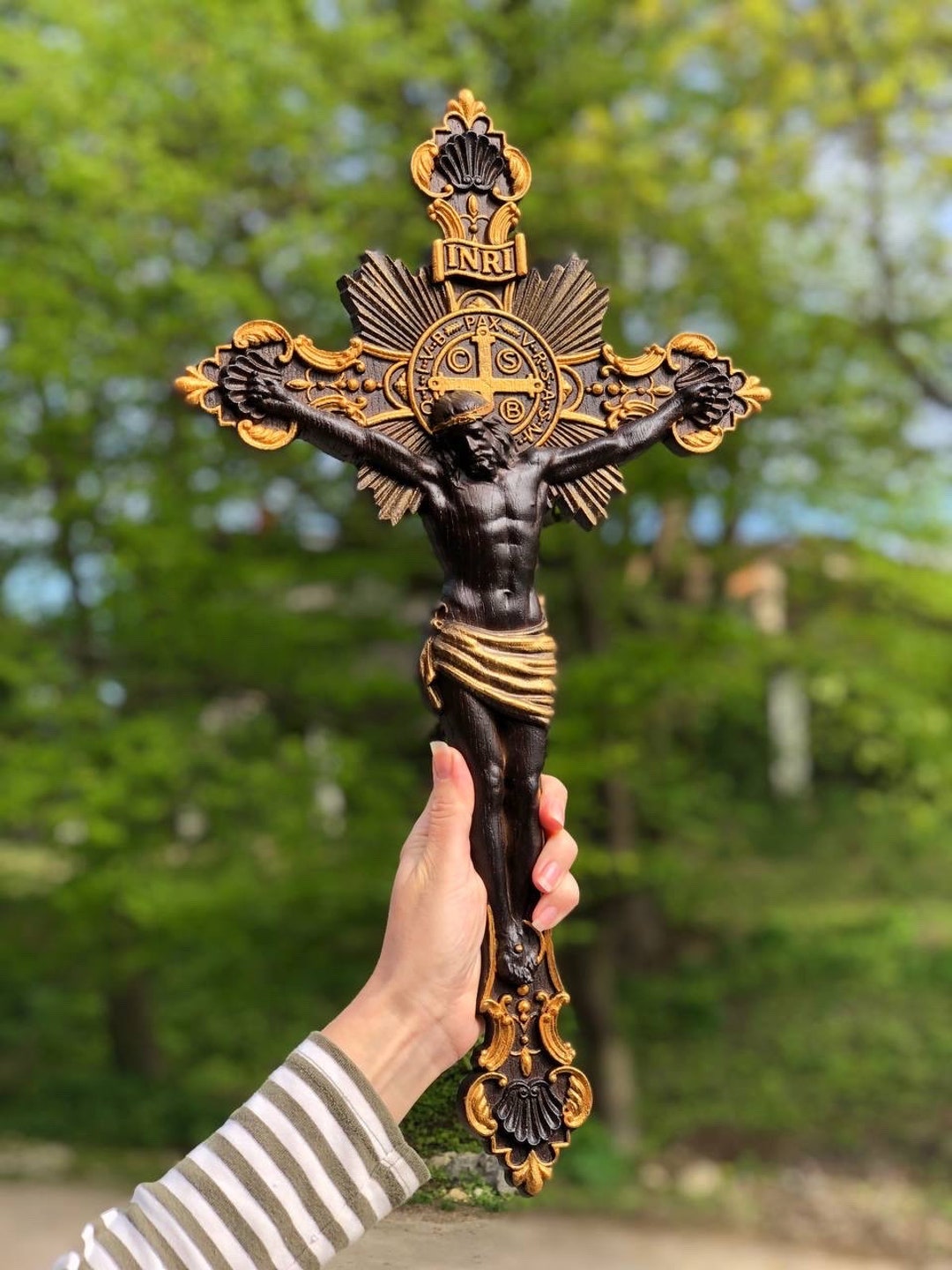 Handmade Oak Wood Crucifix: Catholic Wall Cross, Religious Home Decor ...