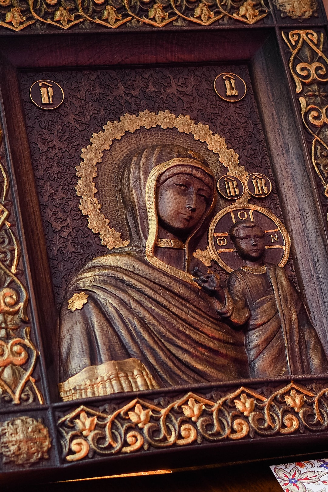 Virgin Mary and Baby Jesus Carved Wooden Icon: Personalized Wall Art ...