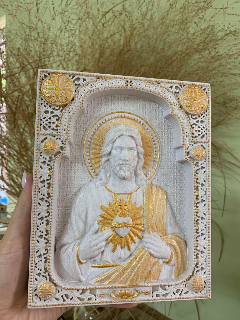 Sacred Heart of Jesus Wood Carving Religious Catholic Icons of - Etsy