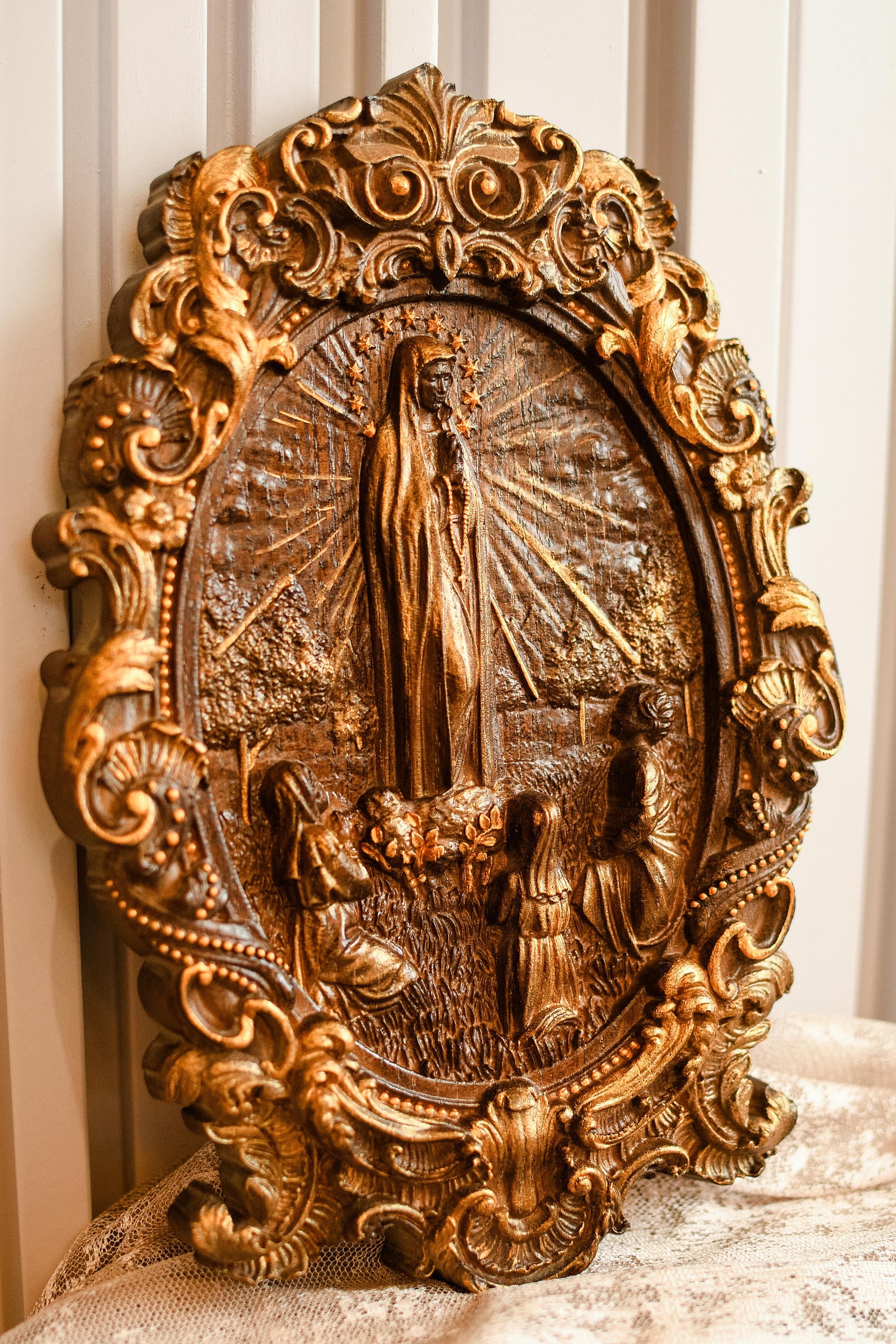 Our Lady of Fatima Icon: Hand-carved European Oak Catholic Wall Art, XS ...