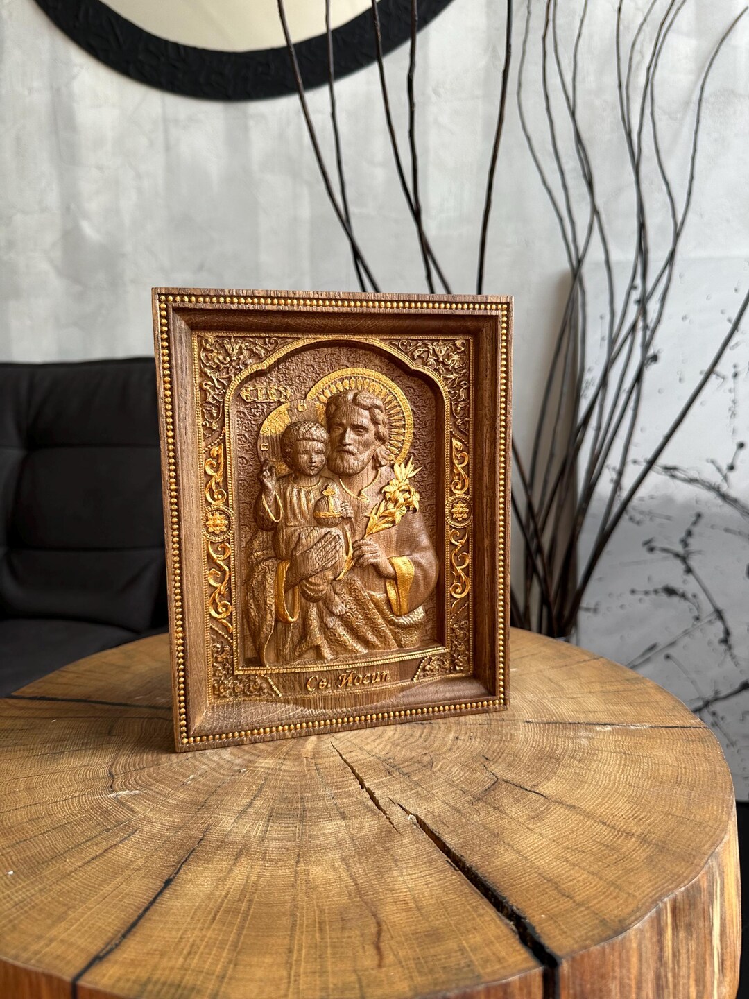 Saint Joseph Wood Carved Religious Personalised Icon Wall Hanging Art ...