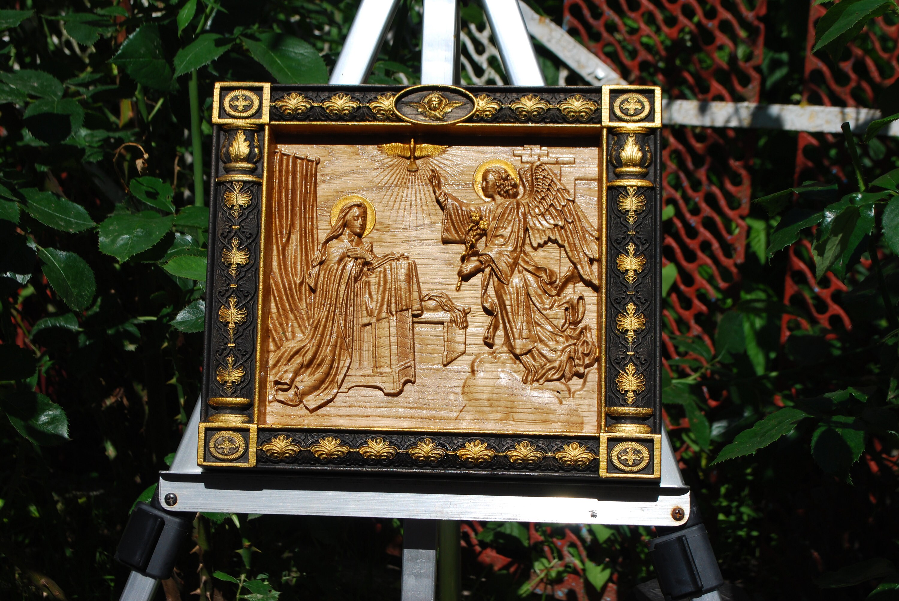 Oak Wood Annunciation Plaque: Carved Religious Wall Art Personalized, 8 ...