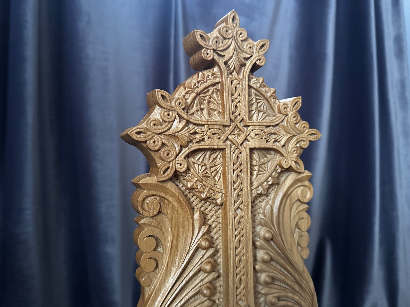 Carved Oak Wood Cross on Stand: Christian Home Decor Personalized, TAX ...