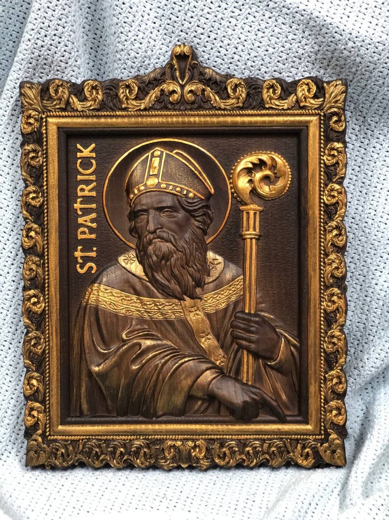 Saint Patrick Wooden Carved Icon: Personalized Religious Wall Art - Etsy