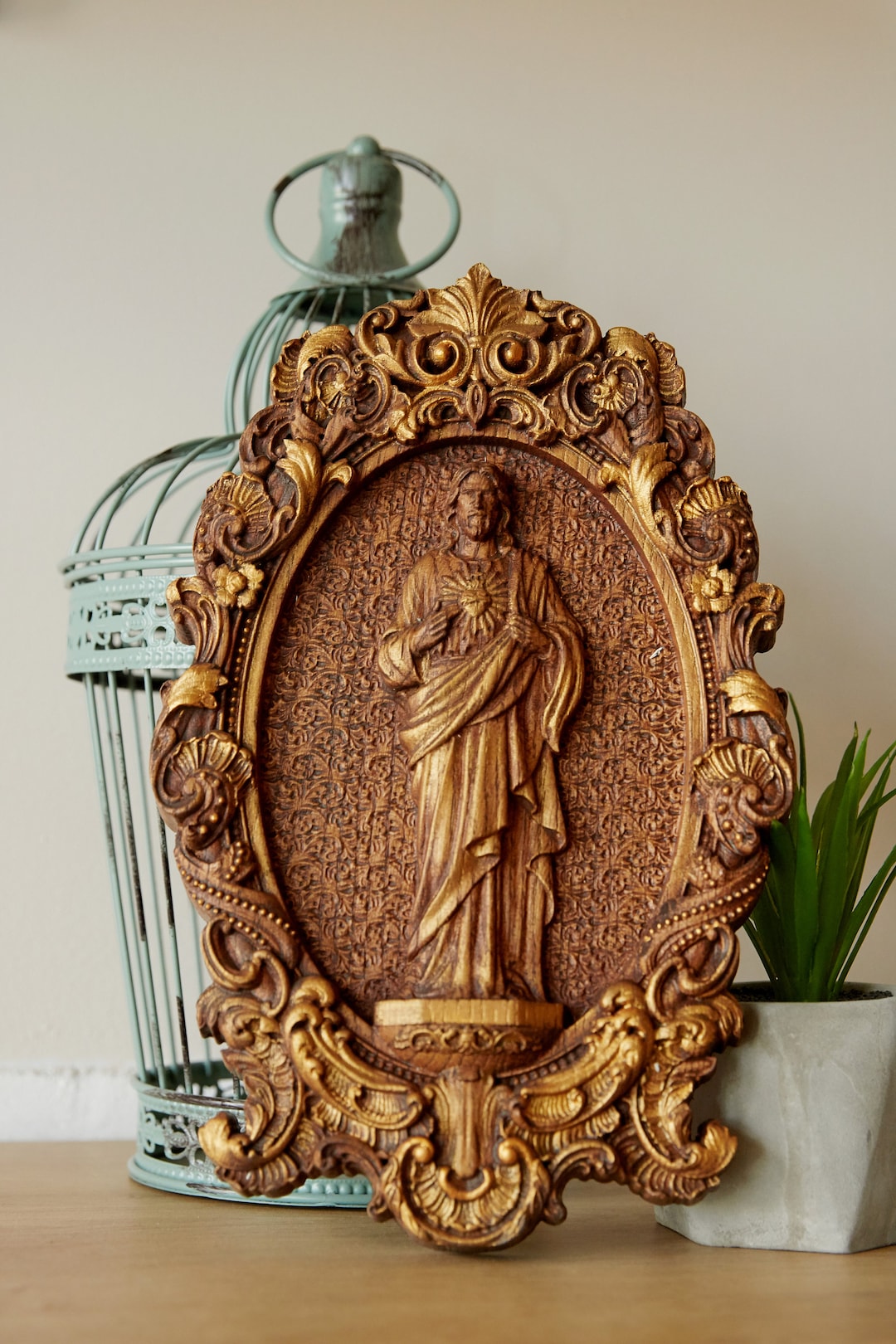 Sacred Heart of Jesus Icon: Carved Oak Wood Christian Gift, 8 Colors ...
