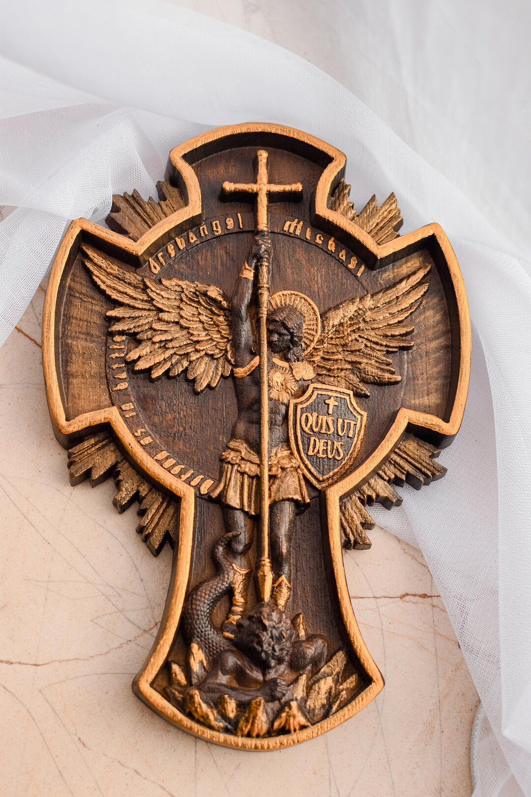 Carved Oak Archangel Michael Plaque: Personalized Christian Gift , 8 ...