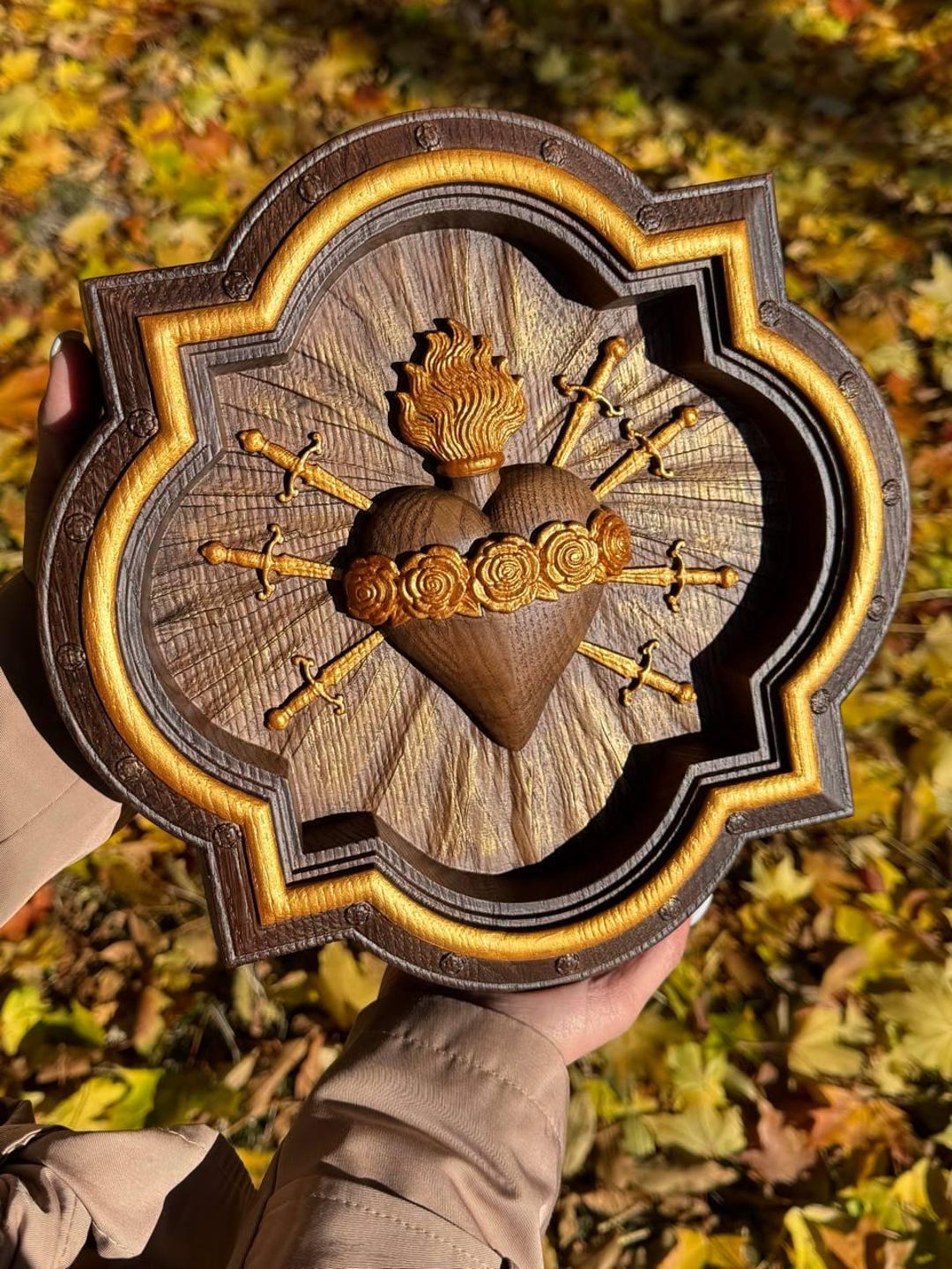 Hand Carved Seven Swords of Mary Wooden Wall Art: Catholic House ...