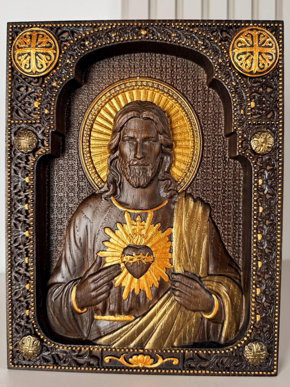 Sacred Heart of Jesus Wood Carving: Christian Wall Art, Catholic ...