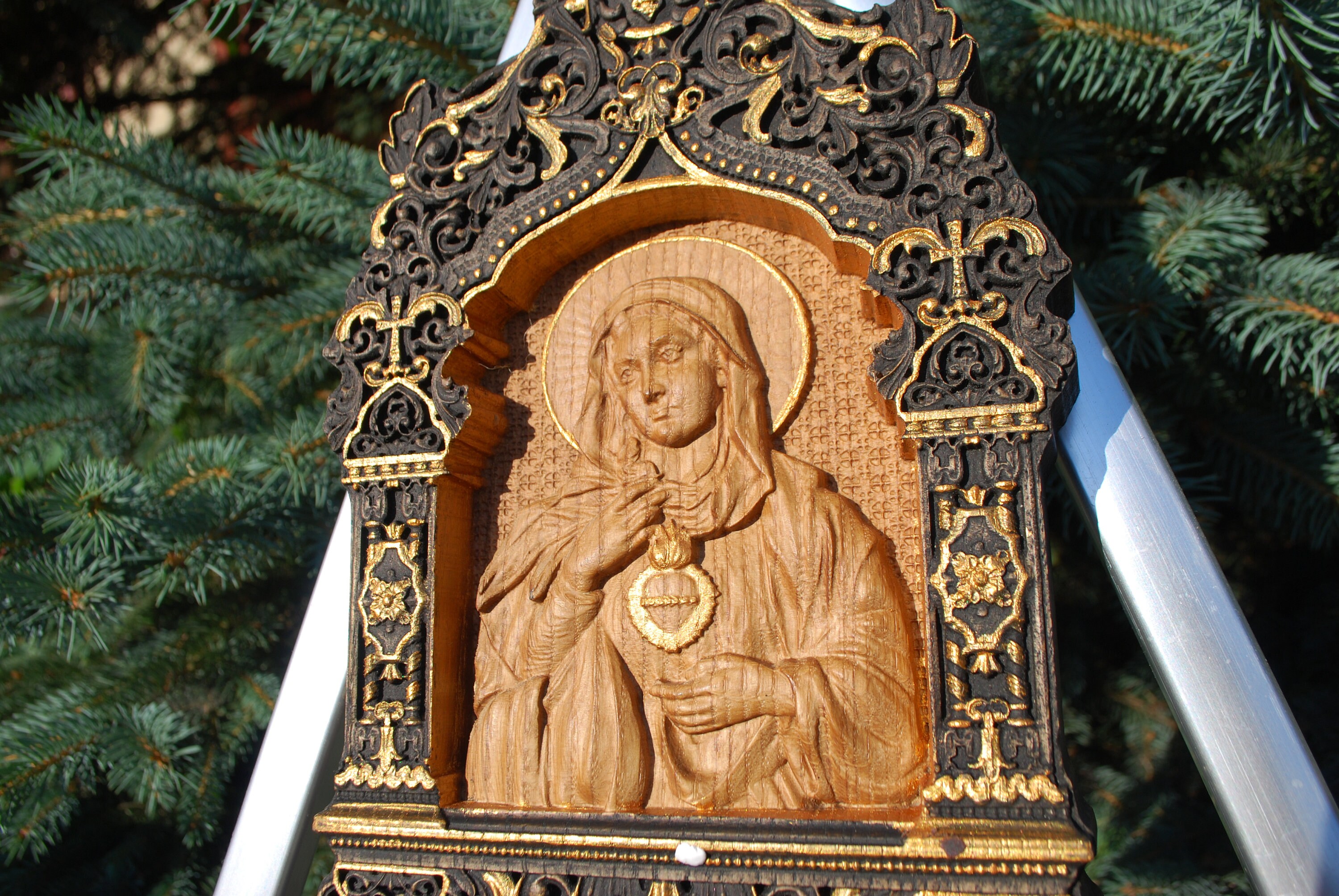 Immaculate Heart of Mary Icon: Hand-carved Oak Wood, Christian Home ...