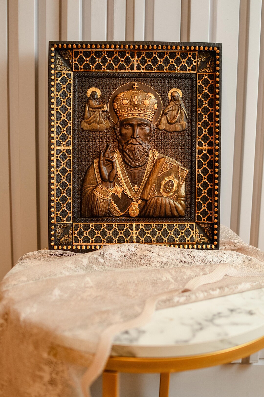 Saint Nicholas Wooden Carved Icon: Personalized Orthodox Wall Decor ...