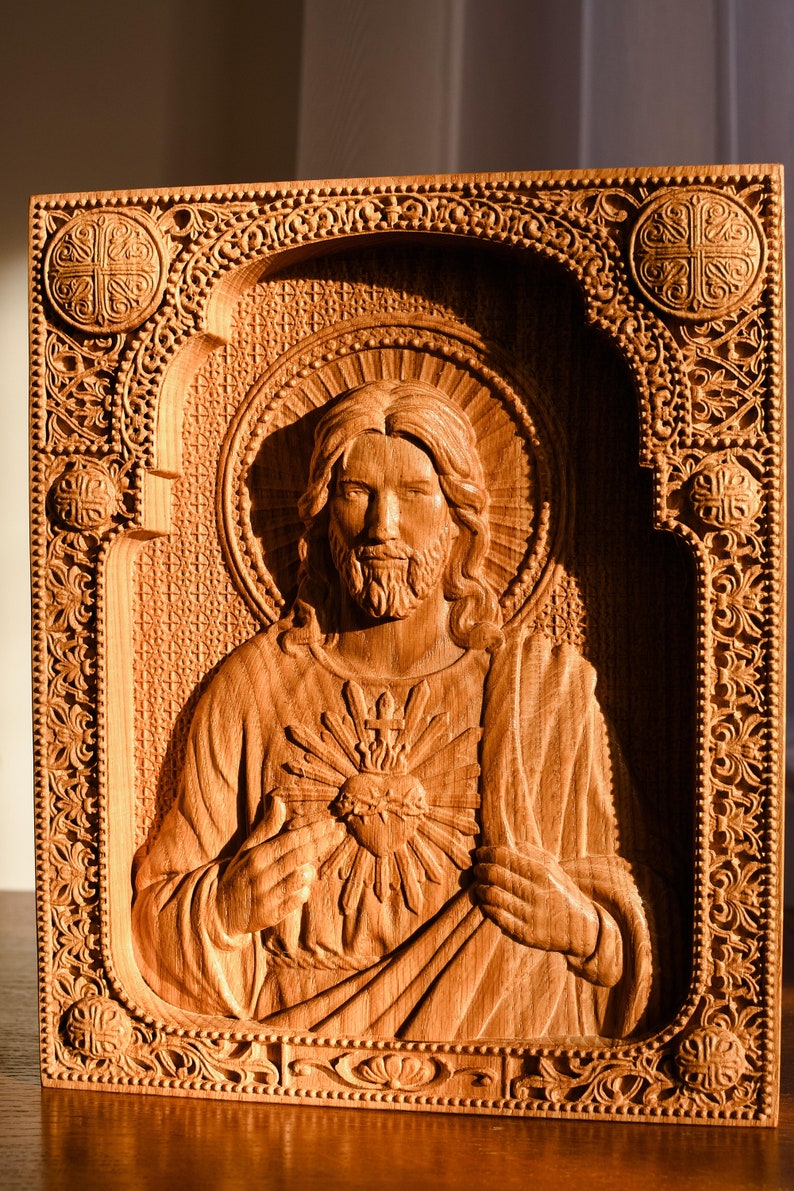 Sacred Heart of Jesus Wood Carving Religious Catholic Icons of - Etsy