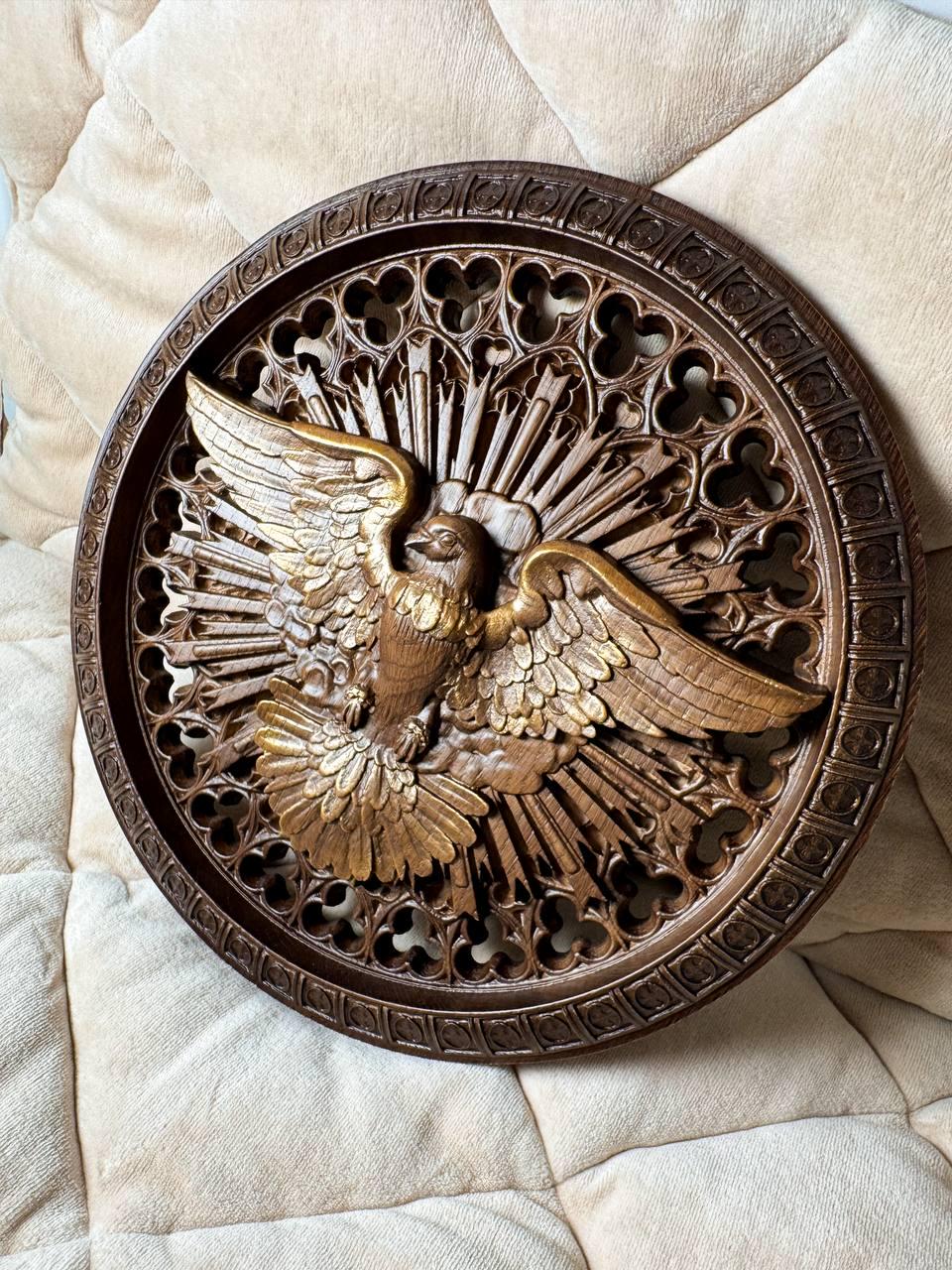Hand-carved Holy Spirit Dove Wood Wall Art: Gothic Rose Window Carved ...