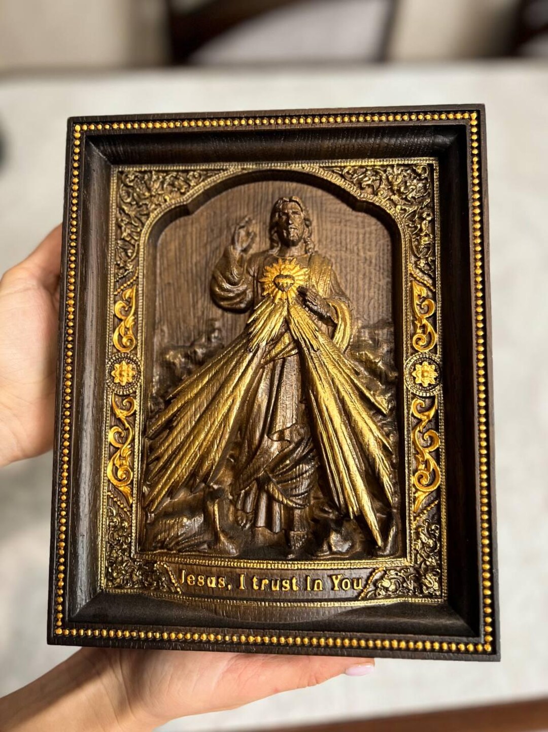 Hand-painted Divine Mercy Icon: Solid Oak Catholic Wall Art ...