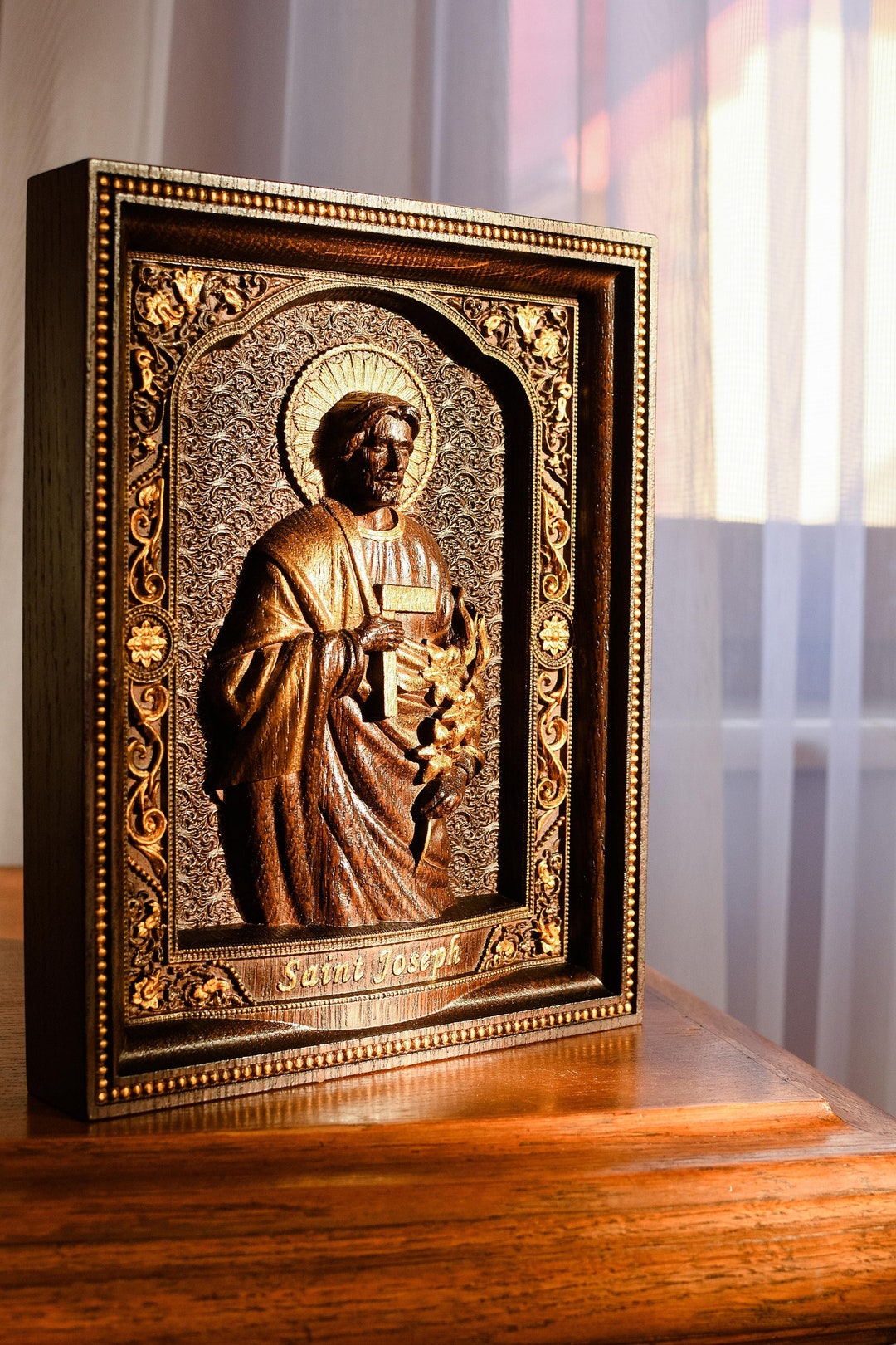 Saint Joseph the Worker Wood Carved Icon: Personalized Catholic Gift - Etsy