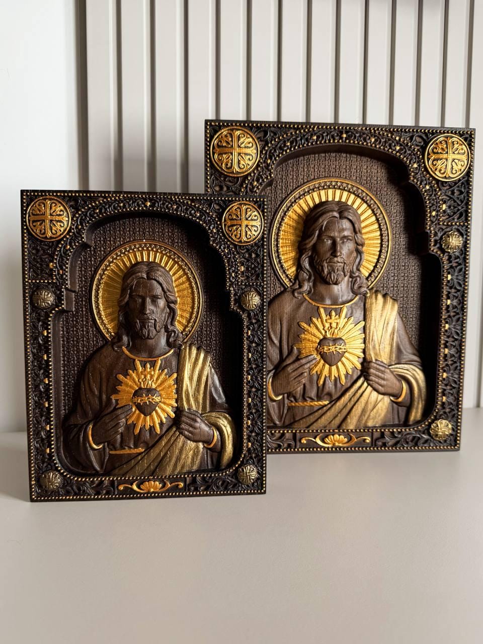 Sacred Heart of Jesus Wood Carving: Christian Wall Art, Catholic ...