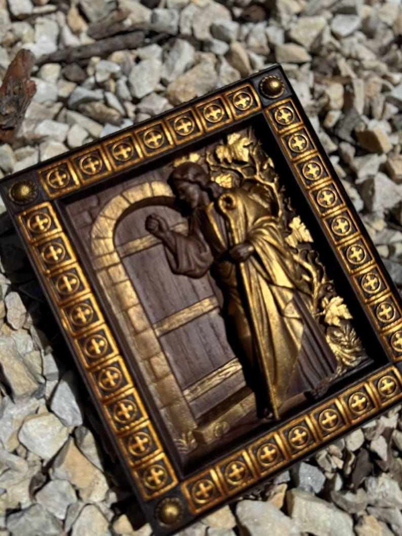 Hand-carved Wooden Icon: Jesus Knocking, Christian Wall Art ...
