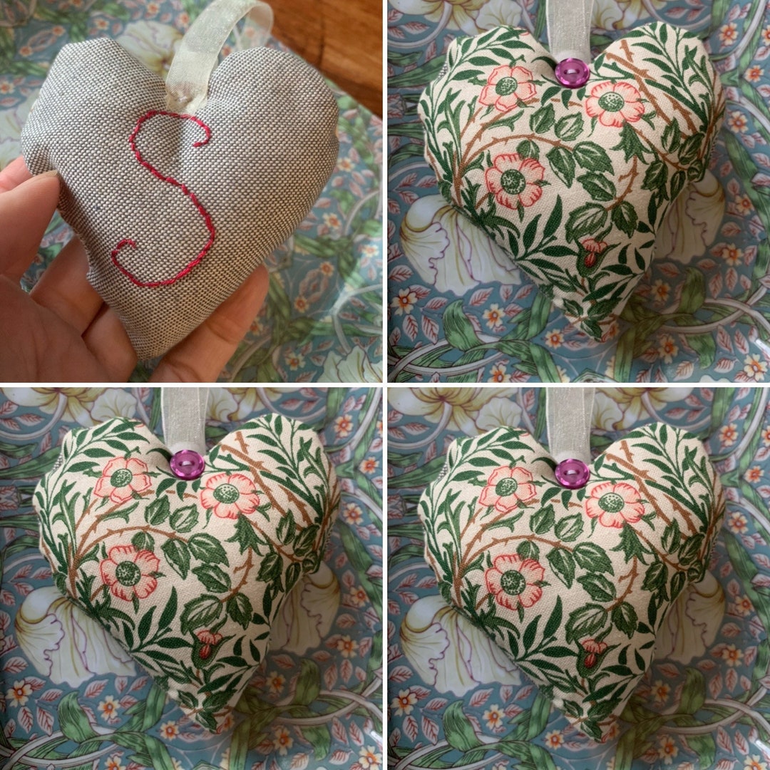 Personalised William Morris Heart with hanging loop and button - Etsy ...