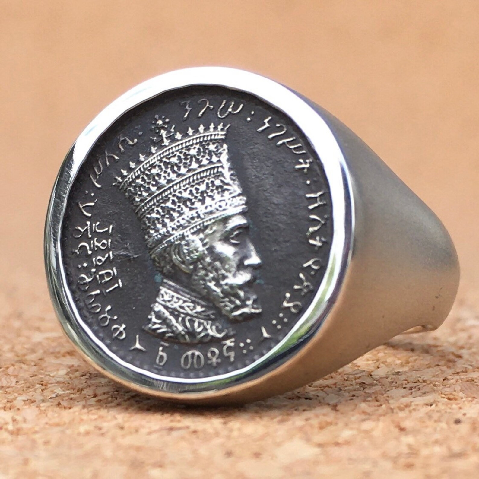 Emperor Selassie I Signet Ring. Textured Band and Blackened - Etsy