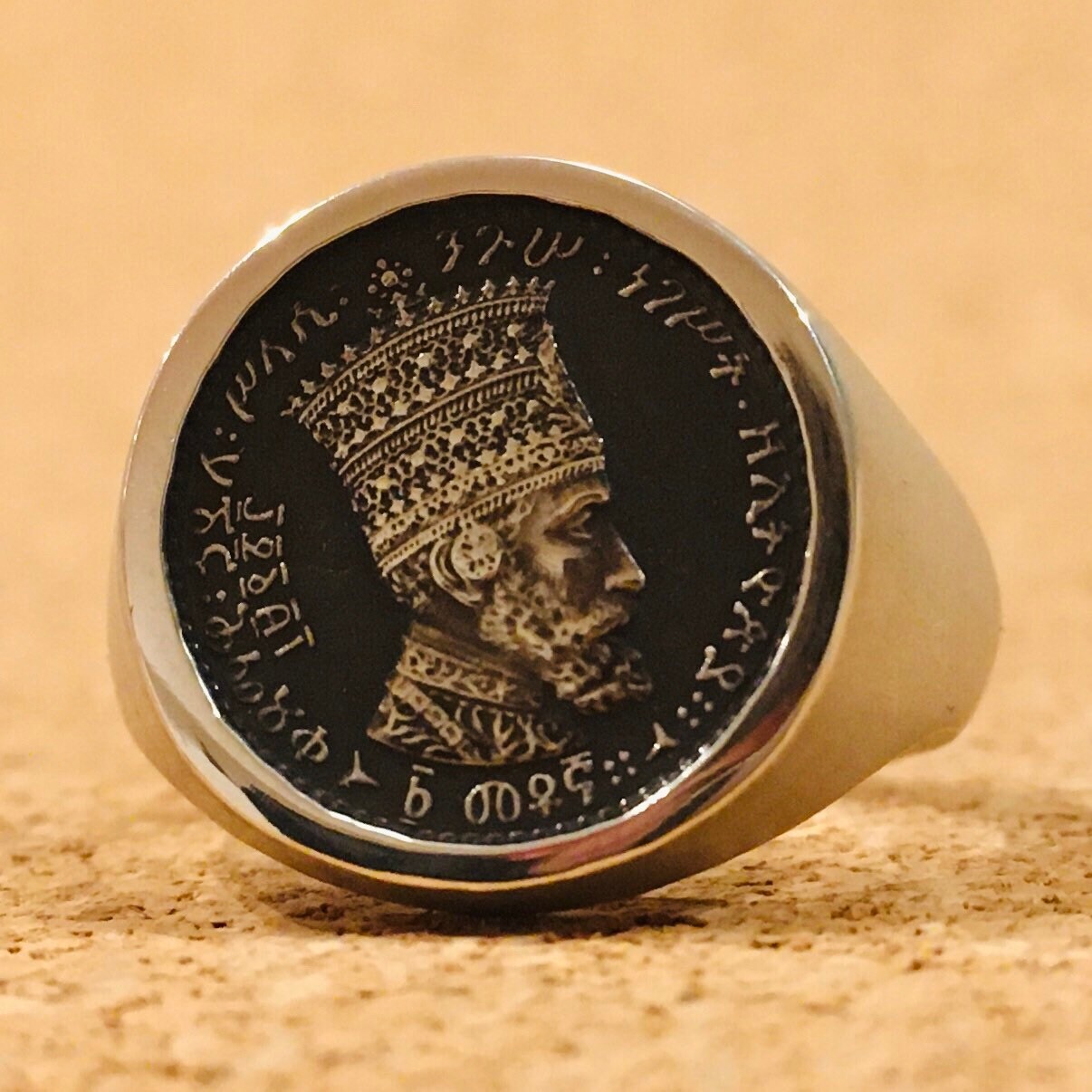 Emperor Selassie I Signet Ring. Textured Band and Blackened - Etsy