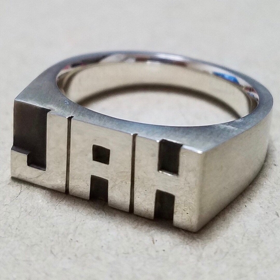 JAH (small) Silver Ring With Stylish Lettering Dedicated to Haile ...