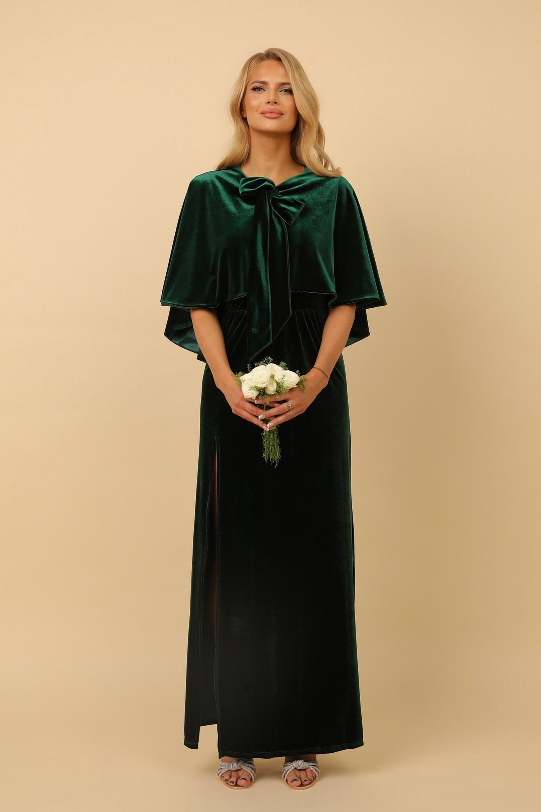 Dark Green Velvet Capelet Wedding Shrug Bridesmaid Shrug With Tie Ribbon Lined in Satin Velvet ...