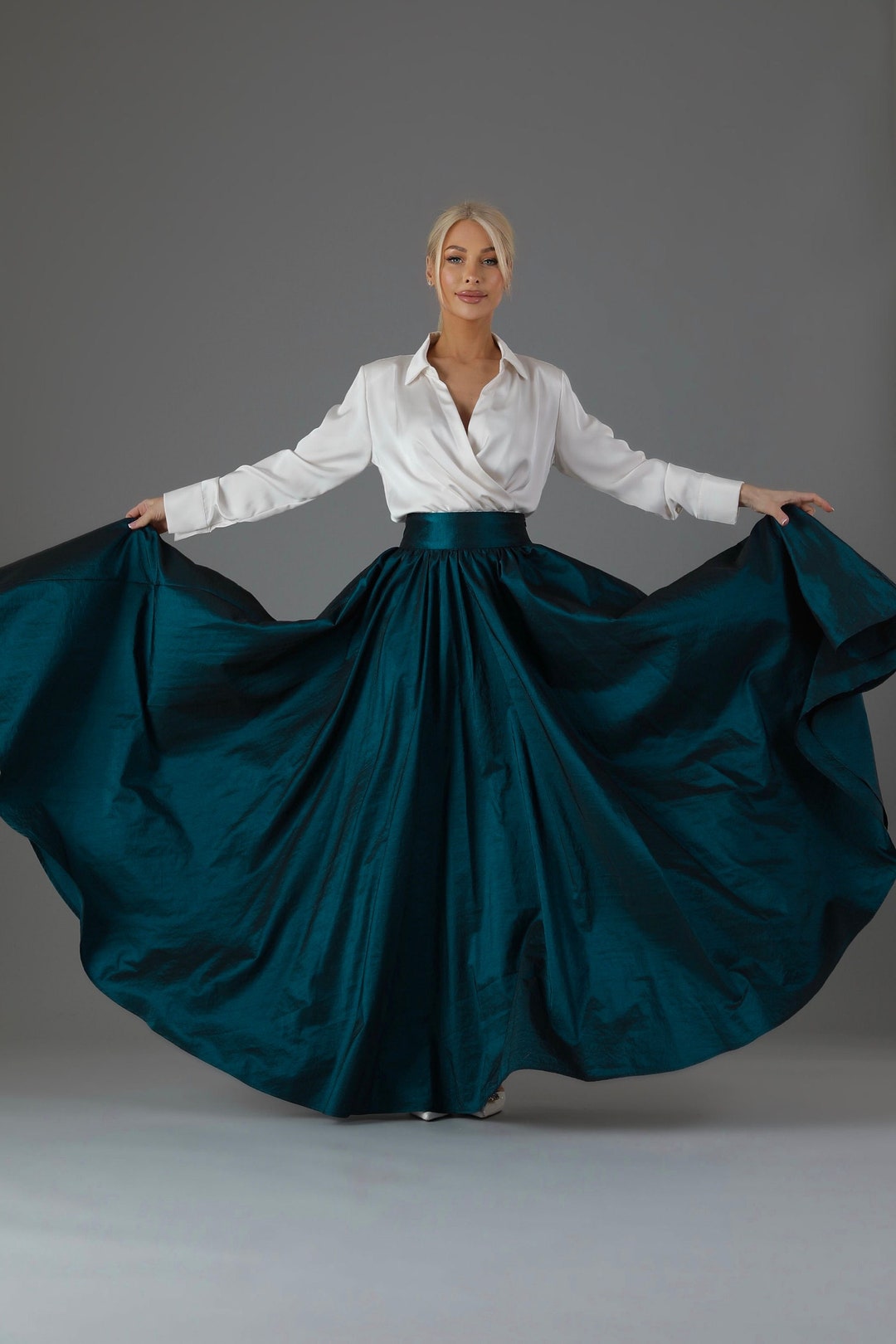 Teal Taffeta Full Circle Skirt for Women Classic Skirt Ball Gown Skirt ...