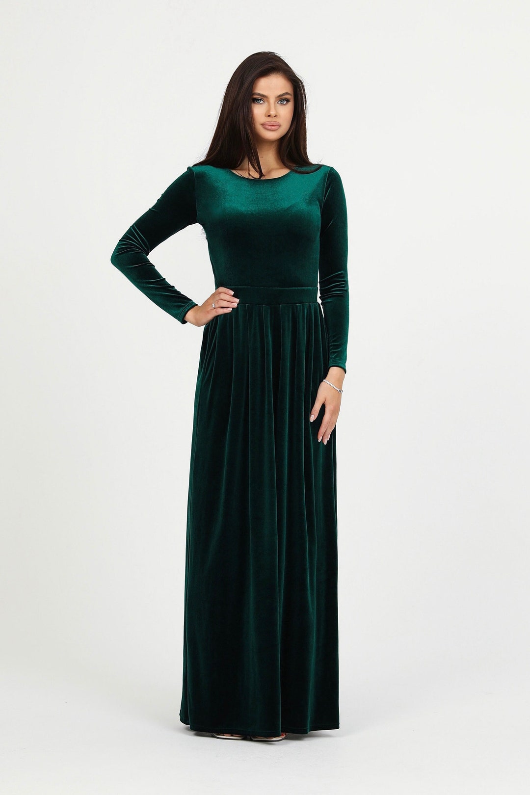 Dark Emerald Green Velvet Dress, Bridesmaid Dress, Velvet Long Dress ...