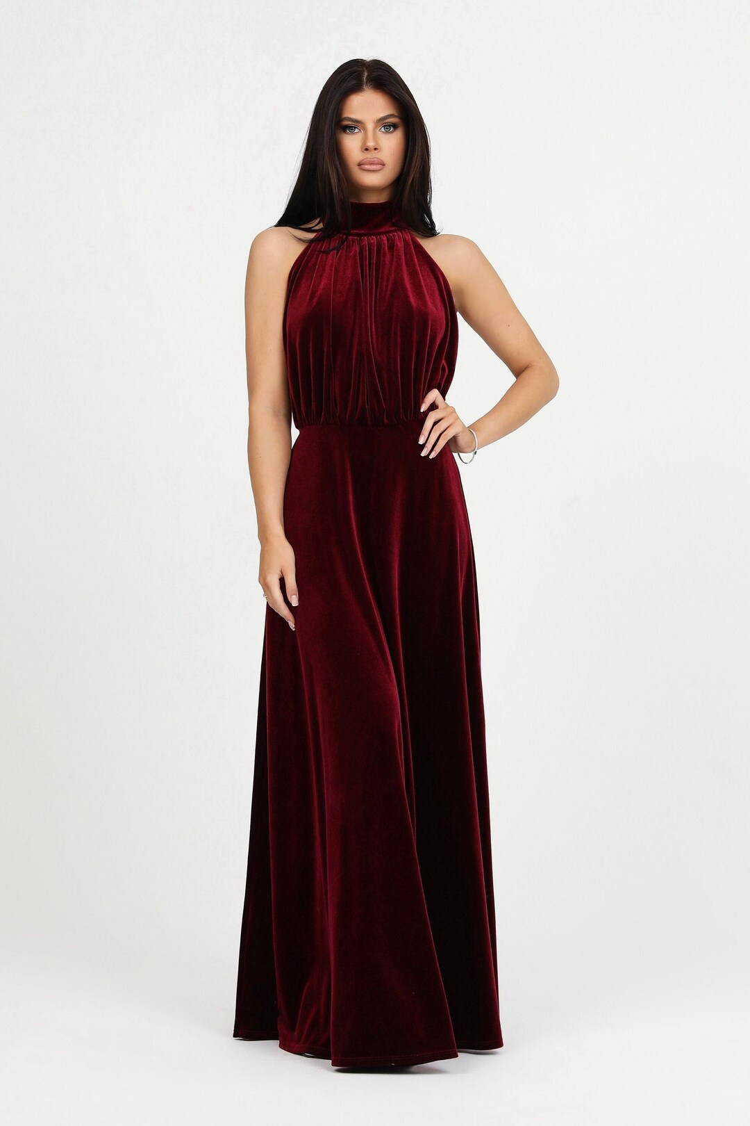 Burgundy Velvet Dress, Bridesmaid Dress, Backless Dress, Wedding Guest ...