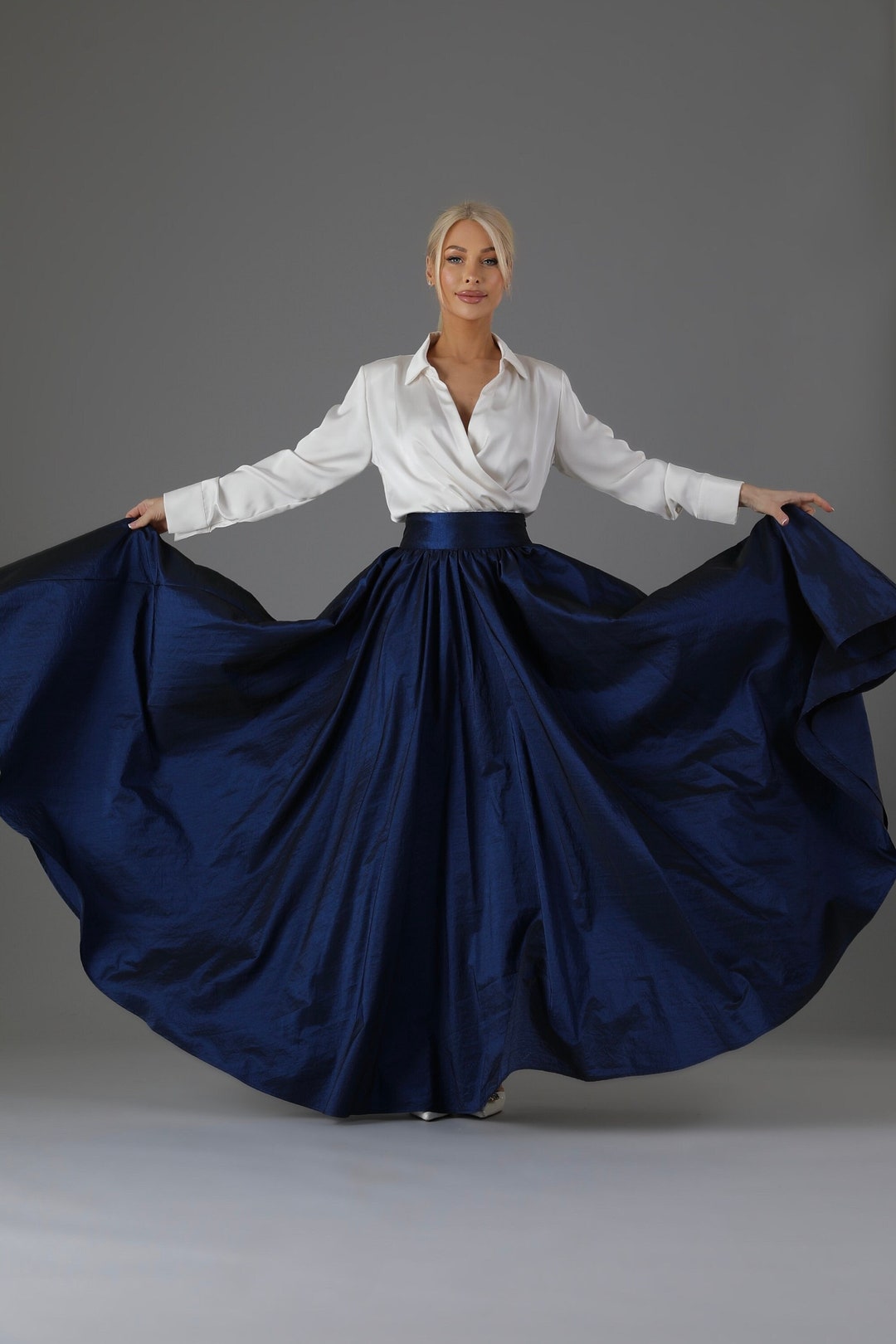 Navy Taffeta Full Circle Skirt for Women Classic Skirt Ball Gown Skirt ...