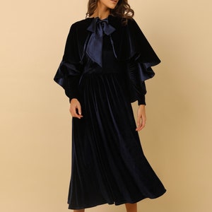 Navy Velvet Capelet Wedding Shrug Bridesmaid Shrug With Tie Ribbon ...