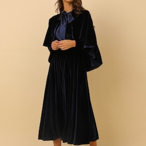 Navy Velvet Capelet Wedding Shrug Bridesmaid Shrug With Tie Ribbon ...