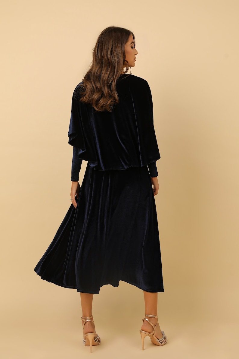 Navy Velvet Capelet Wedding Shrug Bridesmaid Shrug With Tie Ribbon ...