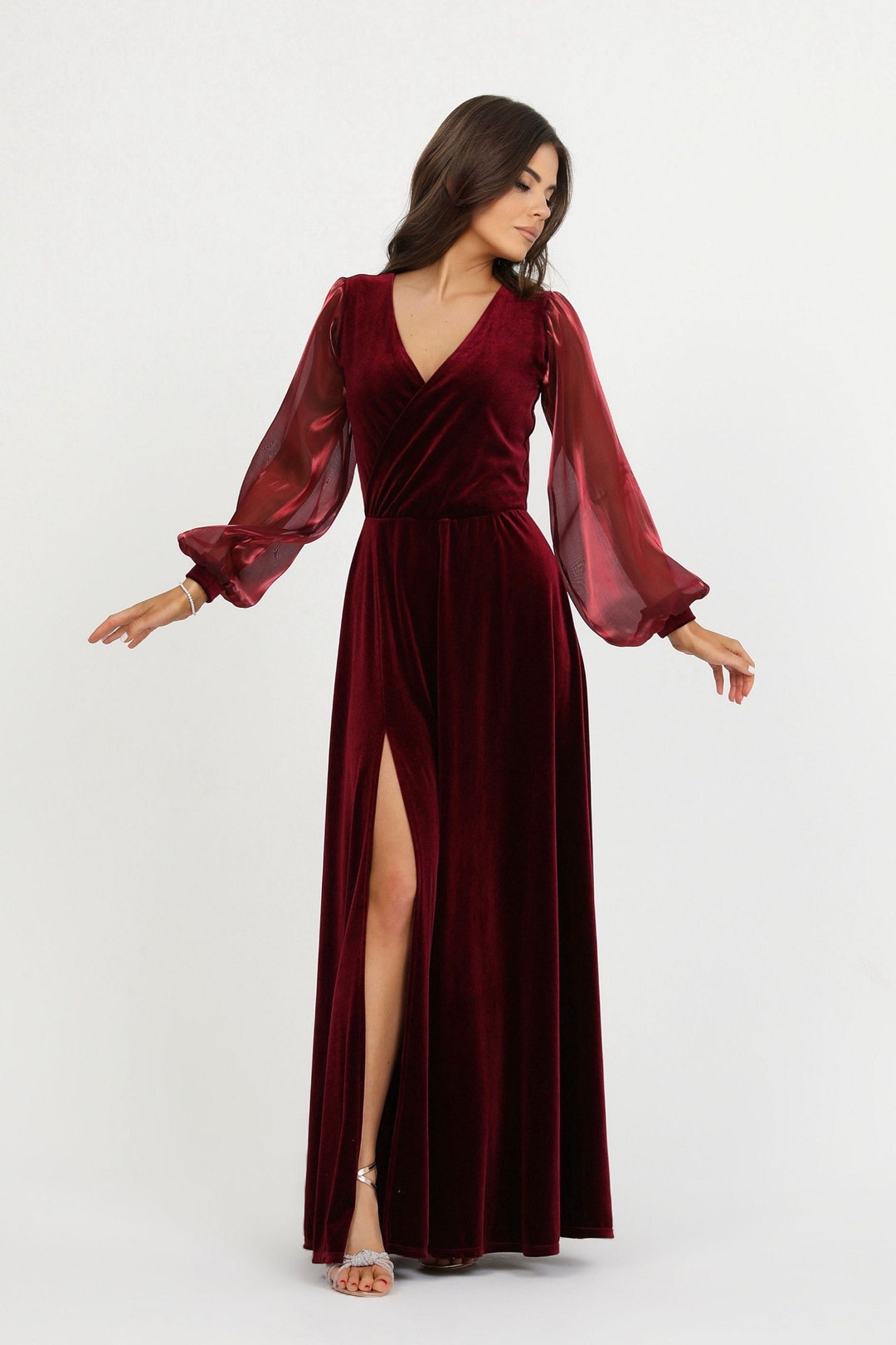Burgundy Dress, Bridesmaid Dress, Velvet Dress, Velvet Long Dress ...