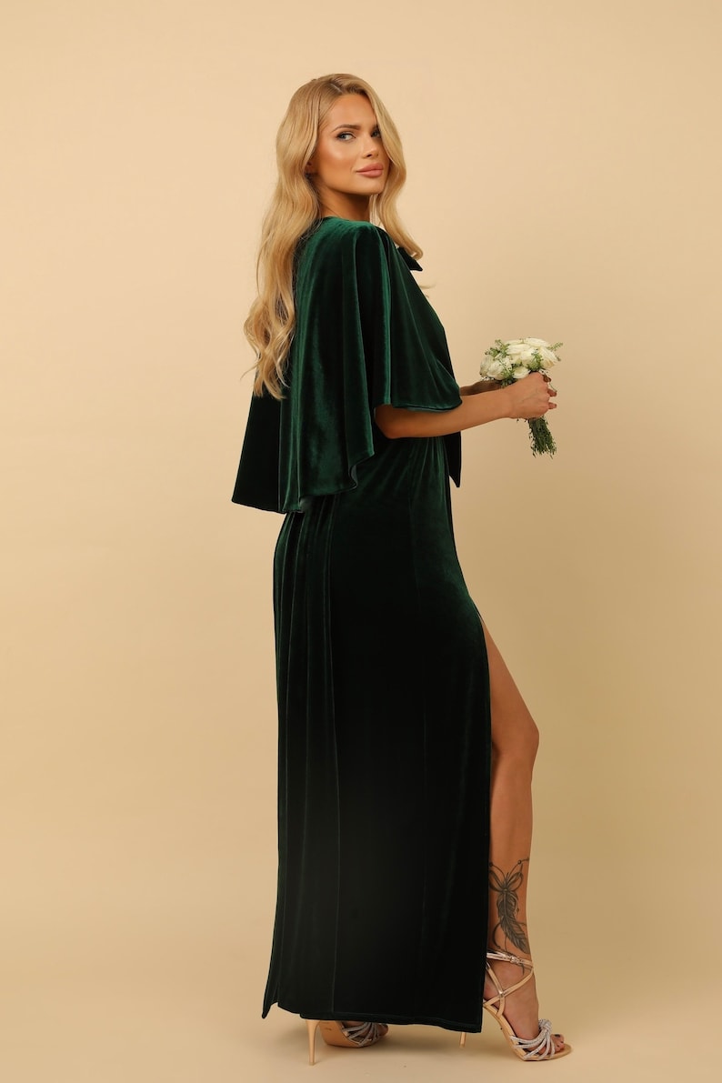 Dark Green Velvet Capelet Wedding Shrug Bridesmaid Shrug With Tie ...
