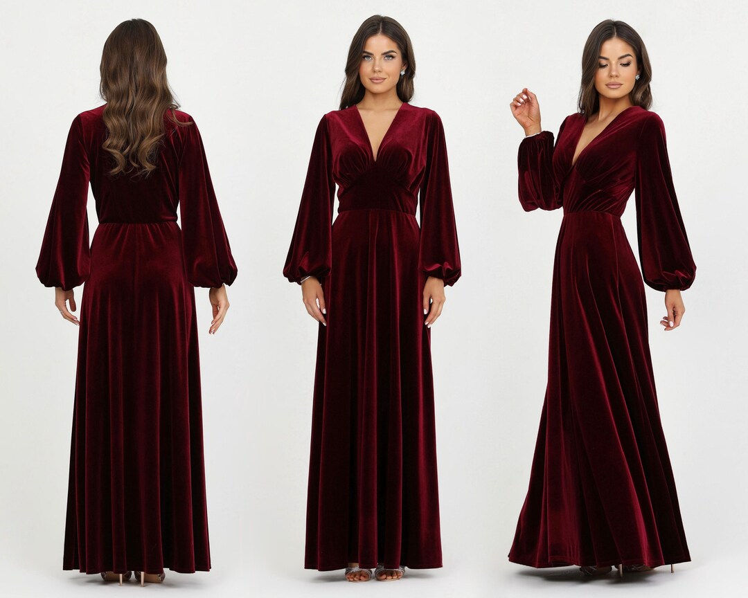Burgundy Velvet Dress, Bridesmaid Dress, Evening Dress, Wedding Guest ...