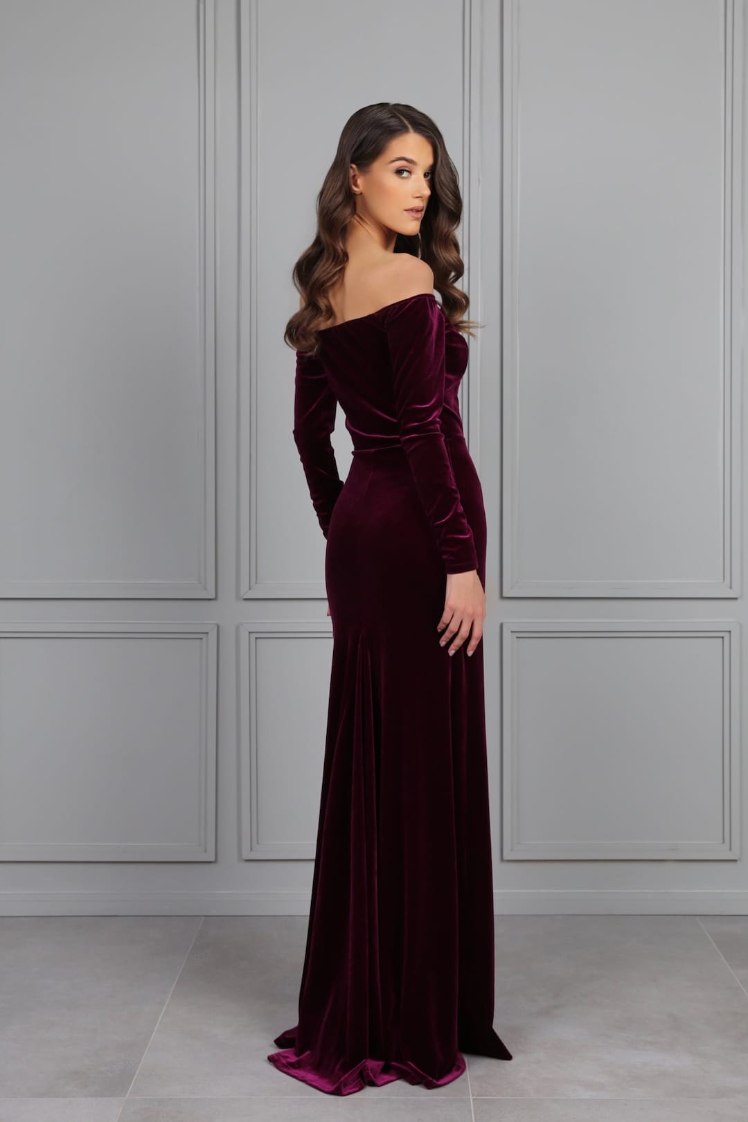 Bridesmaid Velvet Dress Dark Purple High Quality Fabric Dress off ...