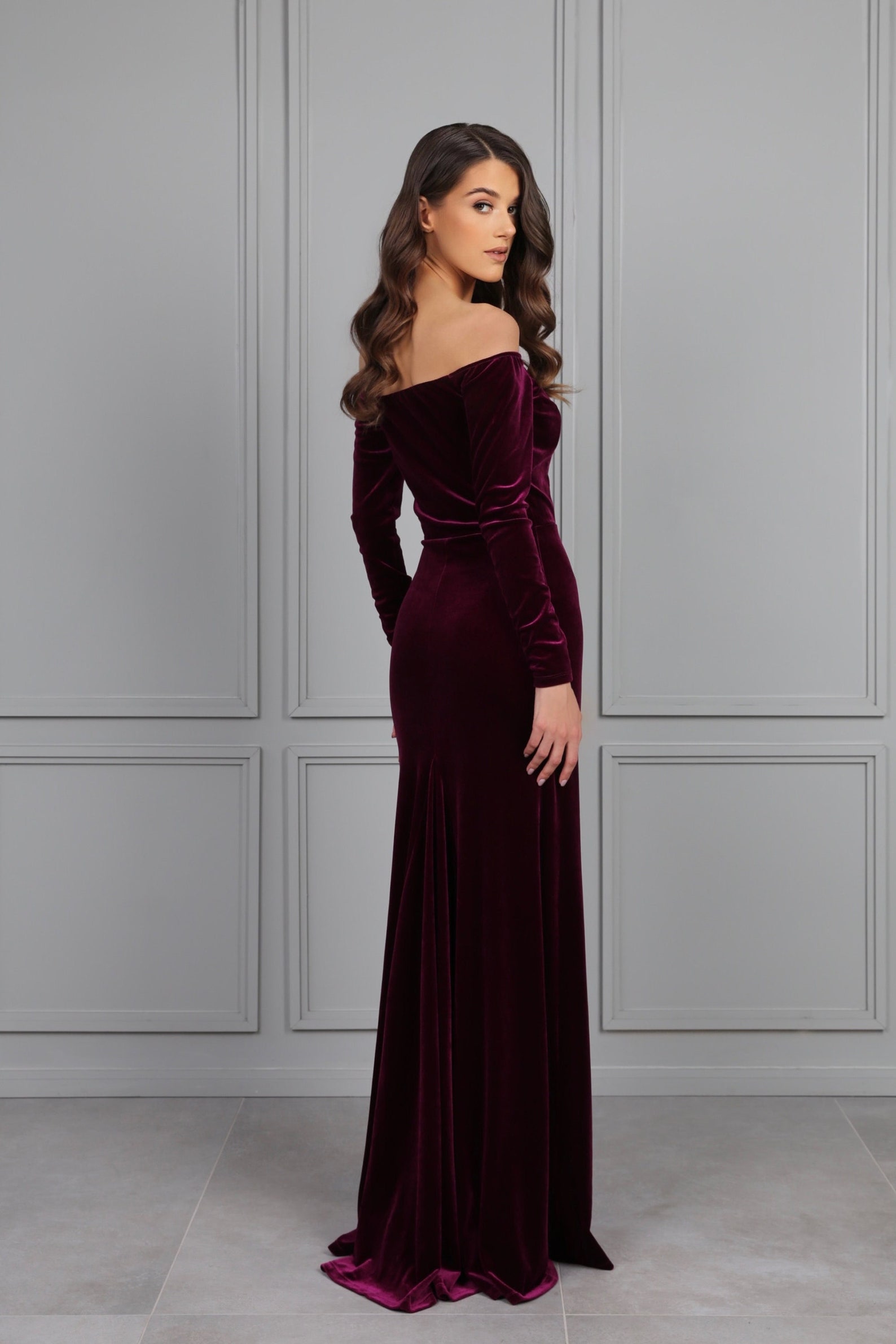 Bridesmaid Velvet Dress Dark Purple High Quality Fabric Dress off ...